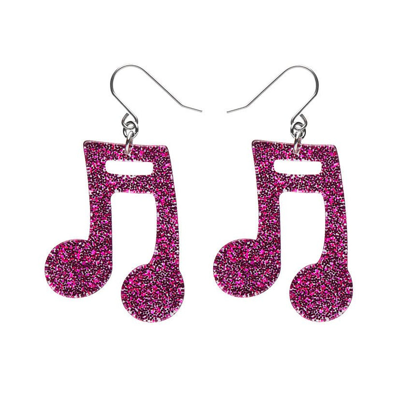 Musical Note Glitter Resin Drop Earrings - Fuchsia – Rockamilly